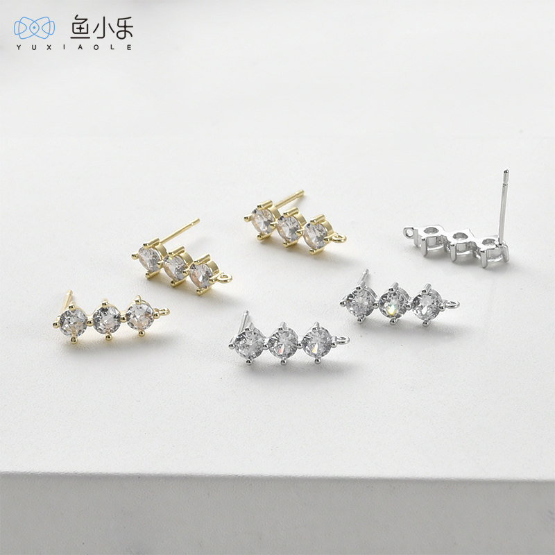 14k电镀真金保色长款镶锆石耳针耳钉diy基础耳环饰品配件材料