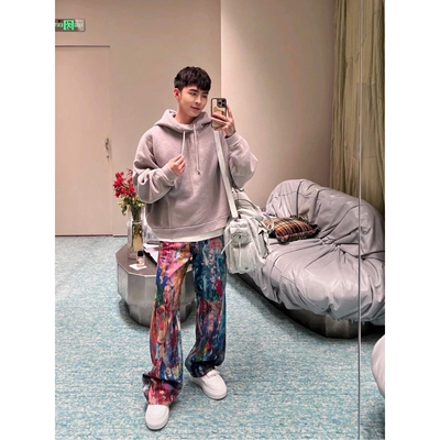 高货！25ac新款3D彩印泼墨油画调色盘阔腿牛仔裤休闲裤男女同款潮