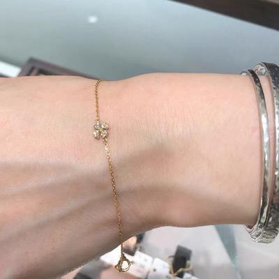 日系agete同款 幸运四叶草小众925银镀金手链极细日常叠戴女礼物