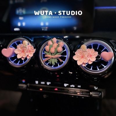 ins粉色系花朵车载香薰摆件