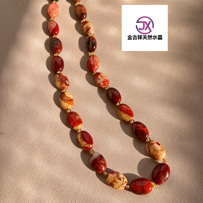 天然图画红石旦面项链串珠半成品
