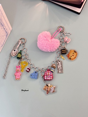 原创甜酷极繁腰链牛仔裤挂饰多元素项链积木小熊kt毛绒包包挂件新