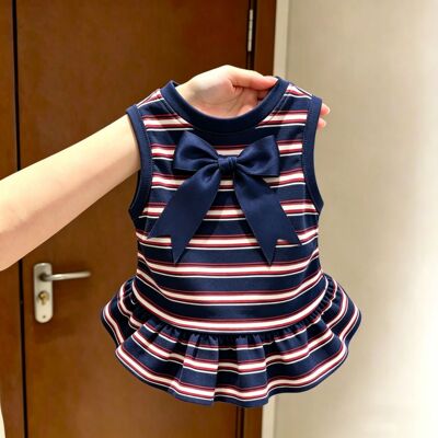 宠物衣服海军学院风藏青红白条大蝴蝶结亲肤背心裙猫咪中小犬夏秋
