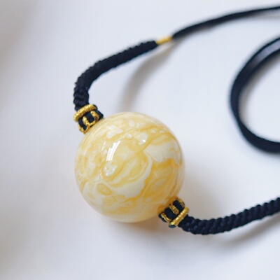 正品天然俄料精品白花蜡蜜蜡37.2mm大圆珠单珠锁骨链文玩珠宝饰品