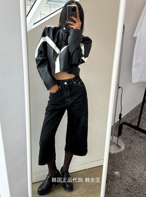 TEMPTING韩国代购2024春款女装百搭时髦宽松高腰牛仔裤七分裤韩货