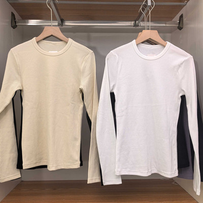 日系女装春季新款柔软罗纹长袖圆领T恤插肩袖打底休闲上衣C483468