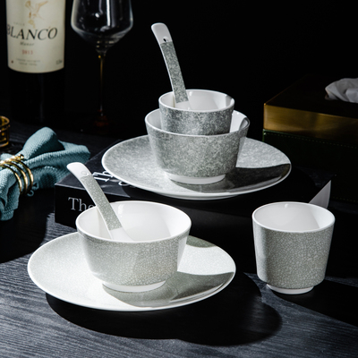 创意酒店陶瓷摆台餐具餐厅会所饭店特色餐具碗盘勺杯骨碟四件套装