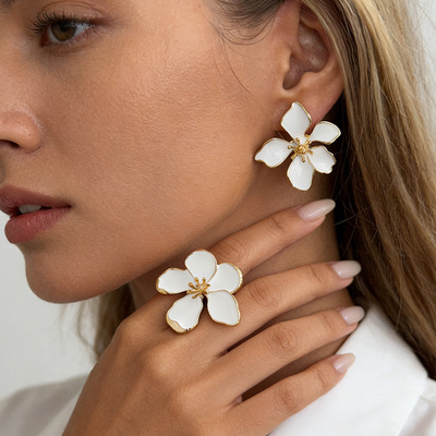 欧美跨境饰品 气质简约ins滴油花卉耳环 时尚优雅earring合金耳饰