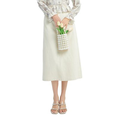 轩日开叉牛仔过膝裙半身裙