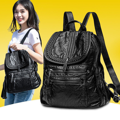 真皮羊皮超软皮双肩背包2025新款韩版女包时尚潮流百搭大容量书包