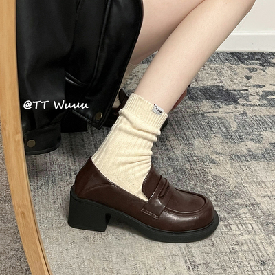 一脚蹬棕色乐福鞋单鞋女