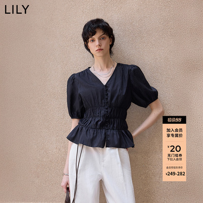LILY百搭收腰通勤泡泡袖短袖衬衫