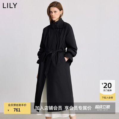 LILY通勤立领长款简约羽绒服外套