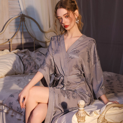 宫廷风轻奢睡袍网红风100%桑蚕丝