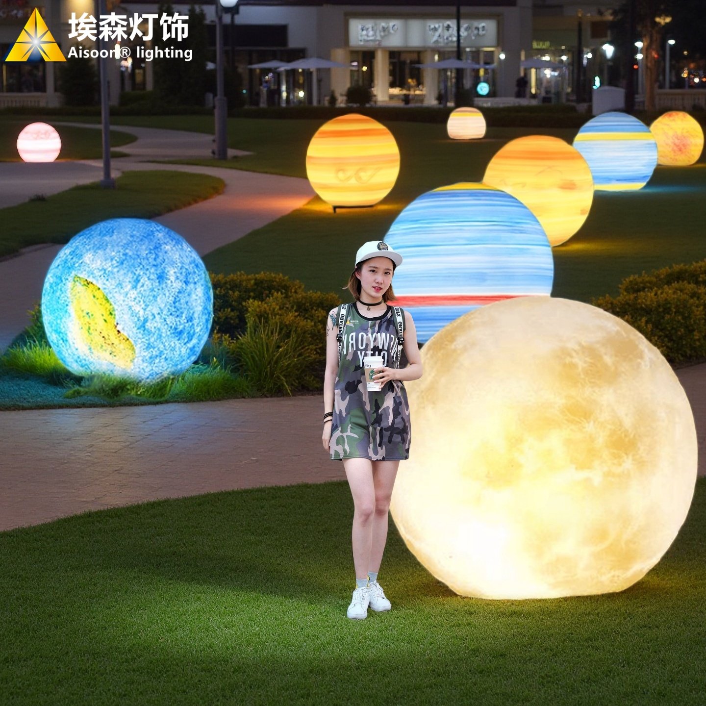 星空八大行星太阳系模型星球灯户外发光浮雕月亮球落地科技装饰灯