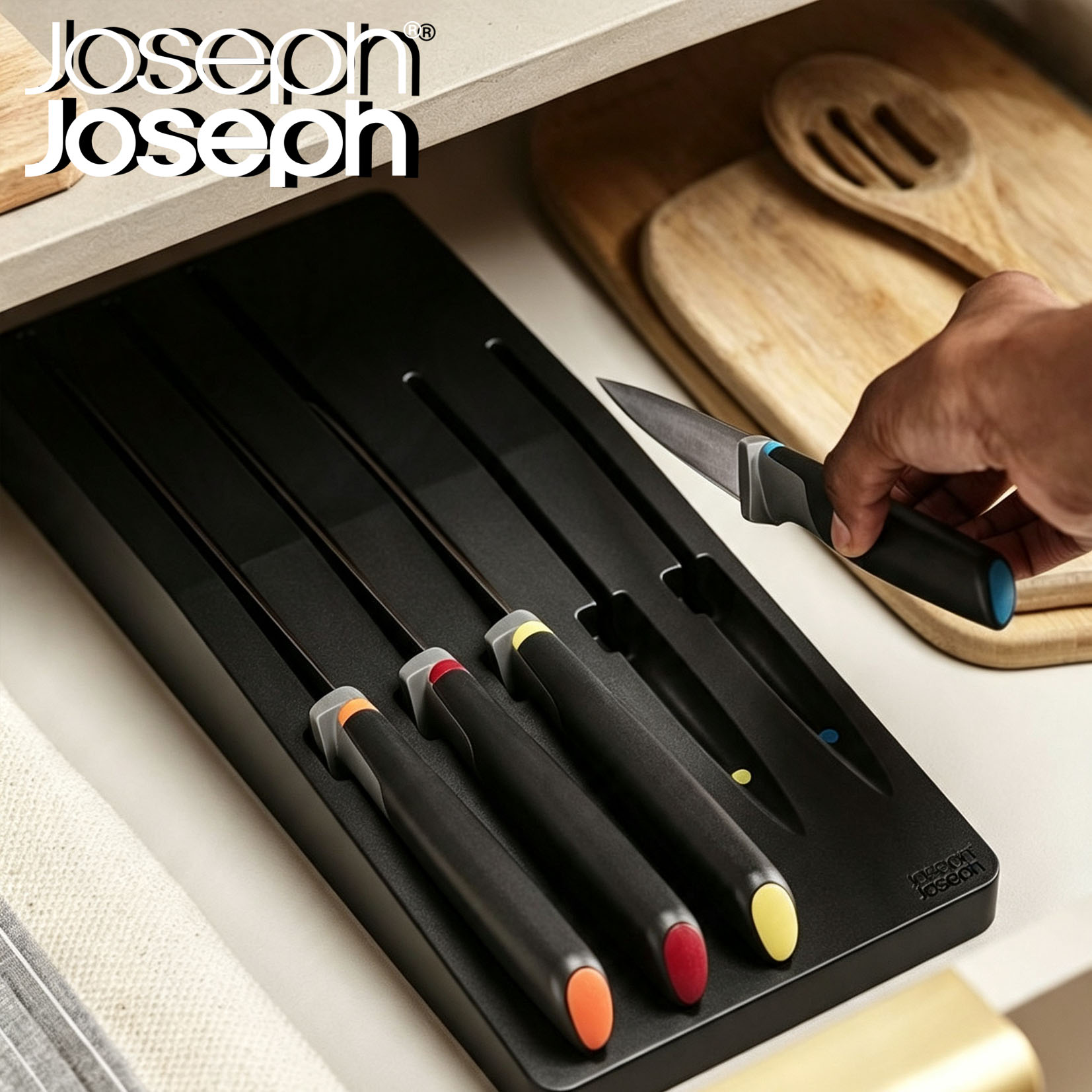 英国JosephJoseph厨房刀具5件套 不锈钢厨师刀切片面包刀收纳刀架