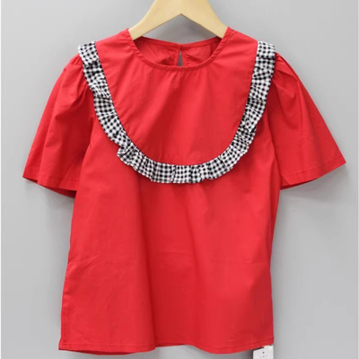 R亲系列120-150夏装 品牌童装折扣/儿童薄款纯棉短袖上衣62017红