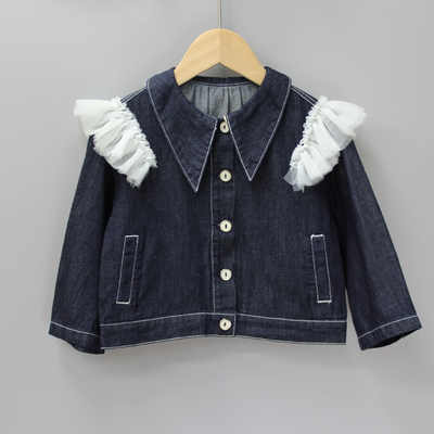 柏系列85-100春秋 品牌童装折扣儿童薄牛仔翻领开衫外套51403蓝
