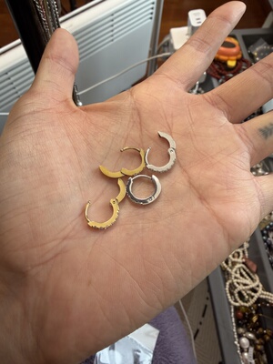 734钛钢不掉色白金色耳扣亮晶晶圈圈耳环