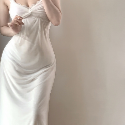 长裙公主白色夏季无袖薄款V领