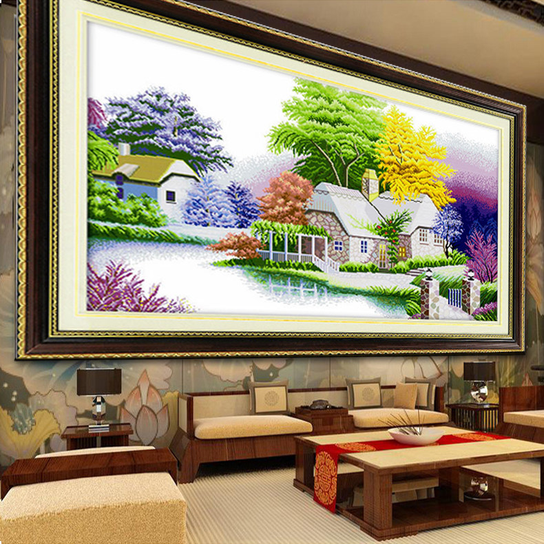 机绣十字绣成品悠然小居手工绣好的美丽家园梦幻小屋客厅简约挂画