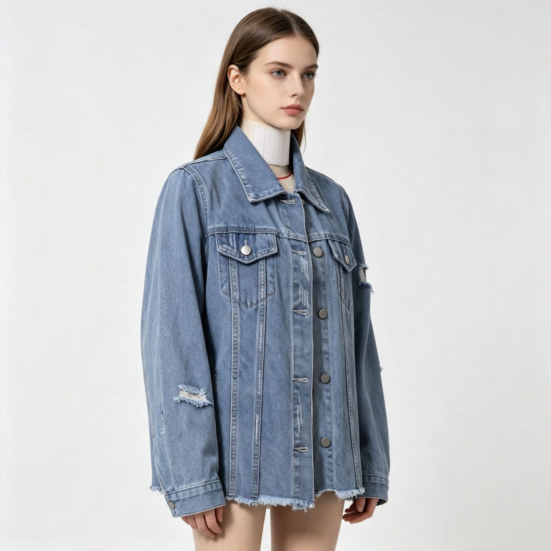 美式Y2K破洞牛仔外套女短款夹克Hole-fronted denim short jacket