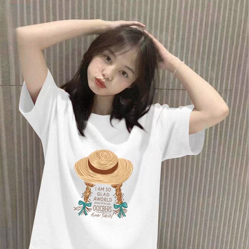 圆领100%纯棉短袖T恤女士潮牌夏季打底衫宽松胖MM印花上衣甜美风