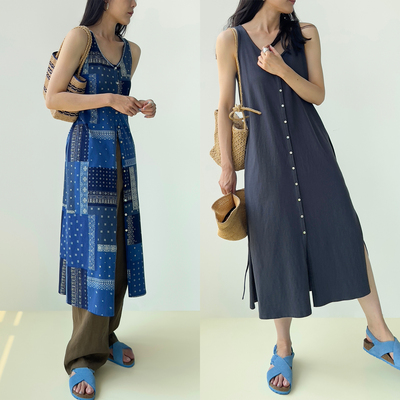 天竺全棉无袖背心裙纯色气质