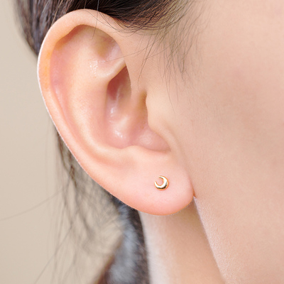 14K黄金迷你月亮耳钉女Au585