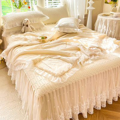 法国LITT夏天凉感丝乳胶凉席四件套夏被公主风床裙款蕾丝花边软席