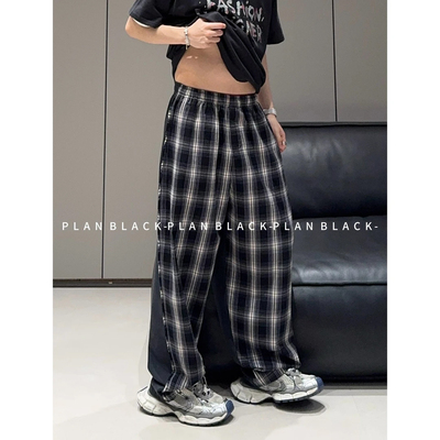 25新款巴黎SS格子拼接】长裤重工洗水做旧喷马骝宽松直通休闲裤