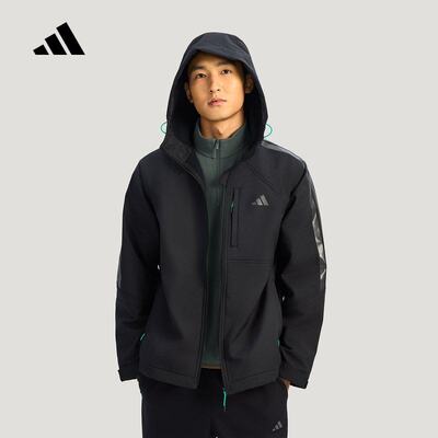 adidas阿迪达斯外套男2026春保暖连帽抓绒梭织夹克KR2496 KR2497