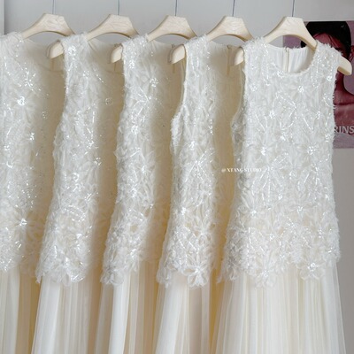 solo爆爆~仲夏月桂~假两件网纱蕾丝连衣裙女高级感刺绣花朵背心裙