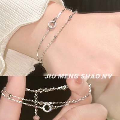 ins925秋冬新品纯银环环相扣手链小众感双层手链温柔优雅轻奢B91