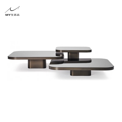 德国长方形黑色钢化玻璃组合茶几