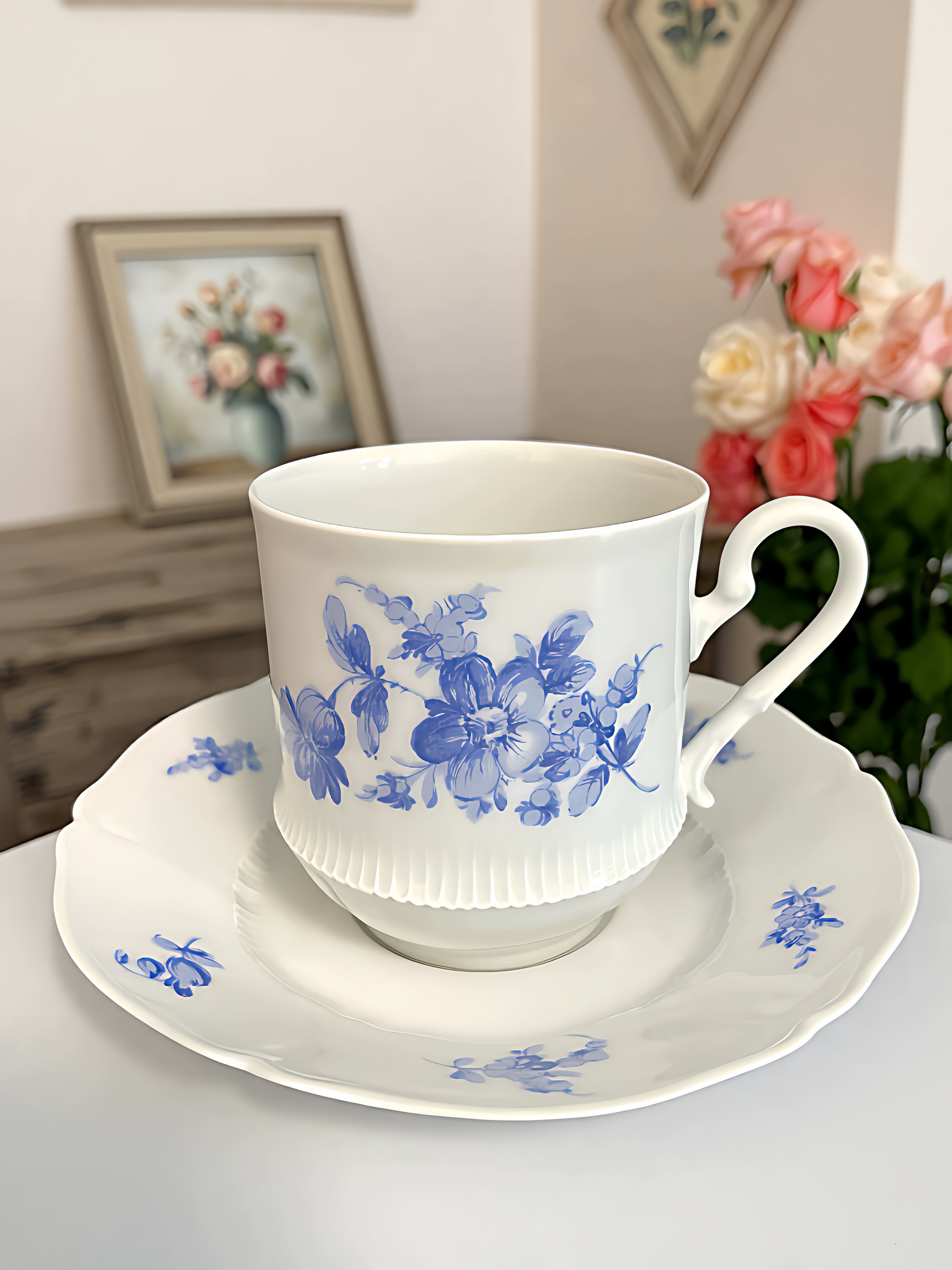 法国利摩日HAVILAND LIMOGES哈维兰手绘青花咖啡杯软装下午茶杯碟