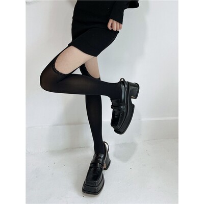 AY To films 秋冬天鹅绒暗黑风辣妹性感假吊带袜纯欲大腿镂空白丝