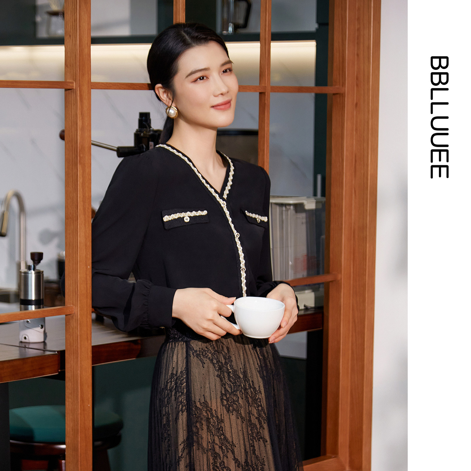 【轻奢小香风】BBLLUUEE粉蓝衣橱撞色设计衬衫女2026春装新款小衫