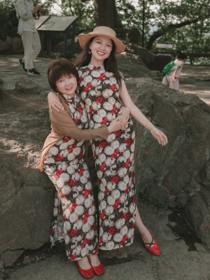 JULSLAN原创 古法立体平裁 纯天丝提花印花 绣球旗袍连衣裙