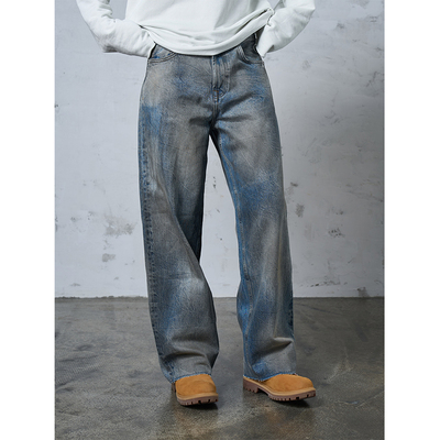 dokie拉链长裤水洗直筒牛仔裤