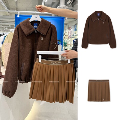 韩国采购Sergio Tacchini女士网球保暖棉质宽松卫衣百褶裙套装