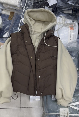 2026冬新款女羽绒服马甲连帽加绒卫衣外套两件套套装宽松加厚上衣