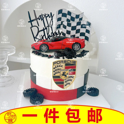法拉利蛋糕摆件红色跑车装饰F1车