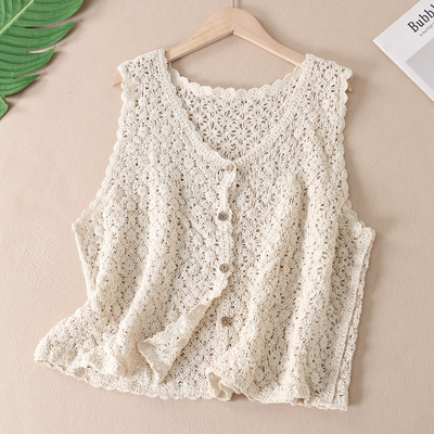 洋气文艺叠穿无袖钩花镂空马甲