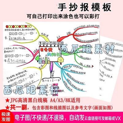 二年级有余数的除法思维导图手抄报模板电子版小学生儿童a3素材图