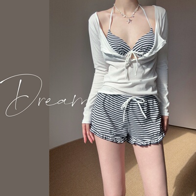 蜜Dream条纹比基尼三件套