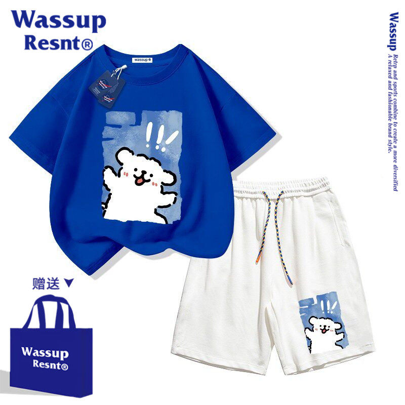WASSUP联名小狗男童夏装套装2026新款夏季纯棉短袖t恤儿童运动服