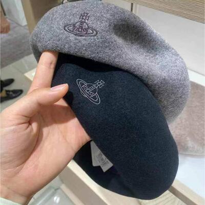 秋冬新品 英伦复古西太后纯羊毛土星刺绣百搭油画帽南瓜帽贝雷帽