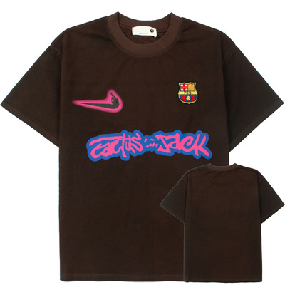 Travis Scott Utopia复古做旧泥染啡色ts恶搞小勾联名短袖T恤男女