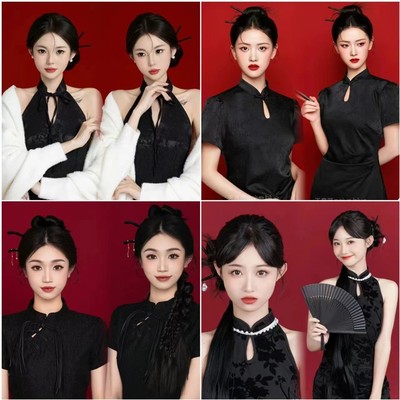 影楼新中式证件照肖像写真主题复古旗袍高级感情侣艺术照摄影服装